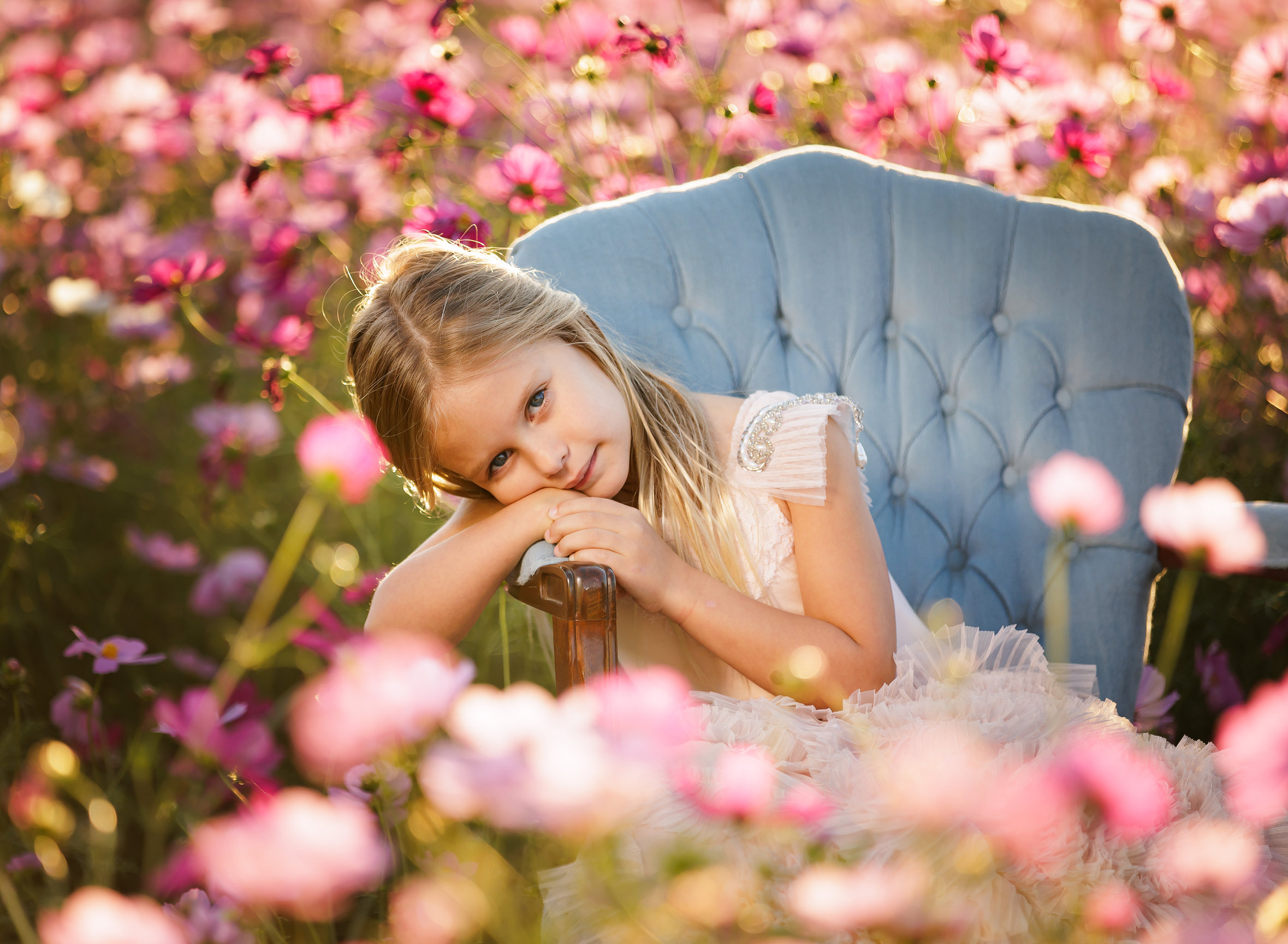 5-Year-Old Girl Portrait in Cosmos Field | Raleigh