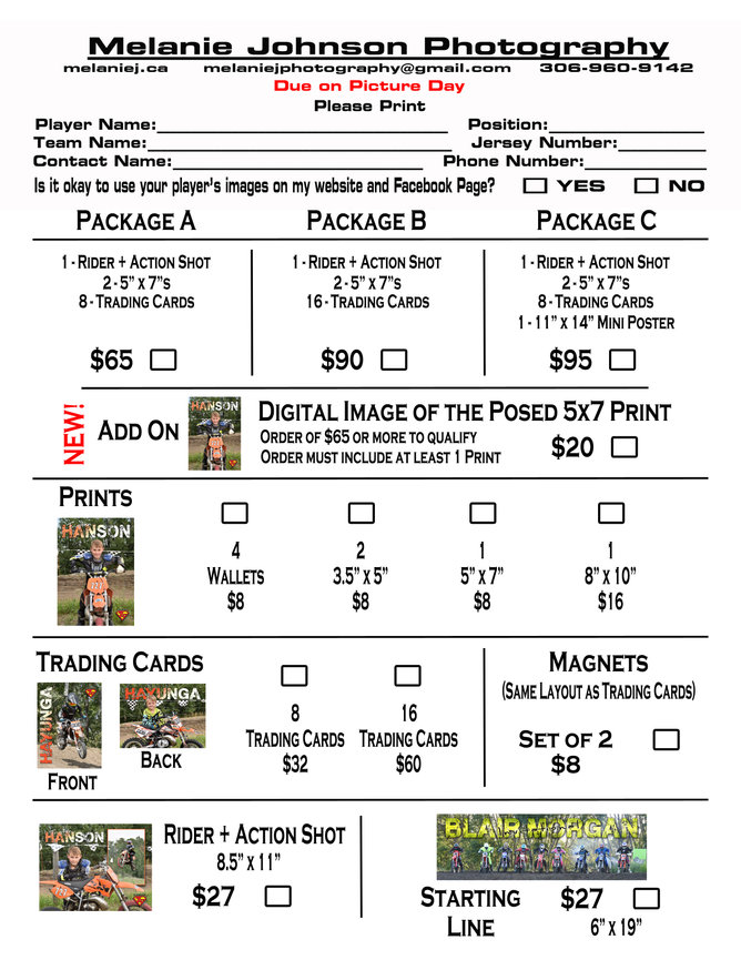 Motocross Order Form - Melanie Johnson Photography