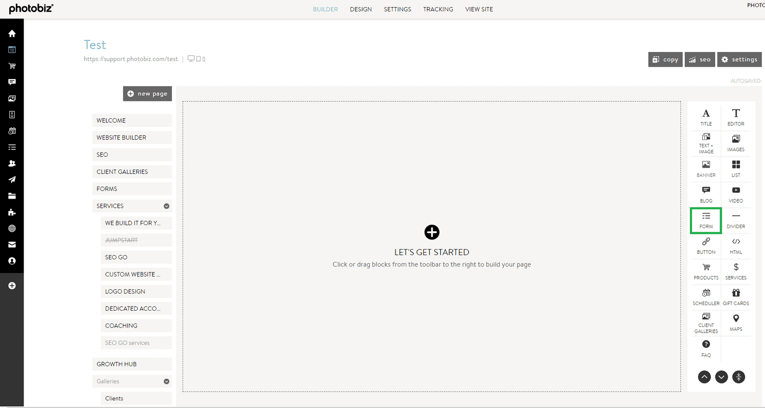 How To Use Form Blocks - PhotoBiz Knowledge Base