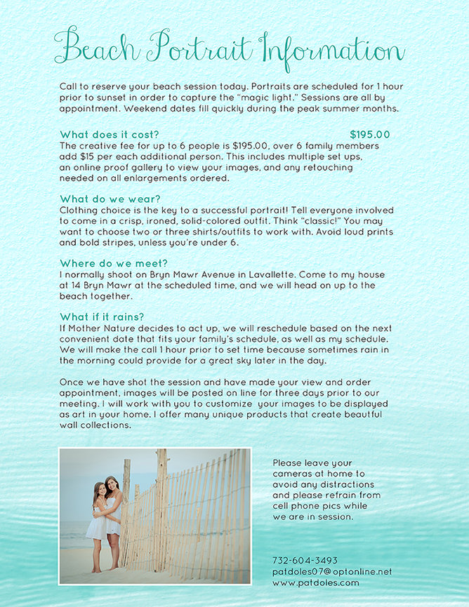 Beach Portrait Information - Patricia Doles Photography - Lavallette NJ ...