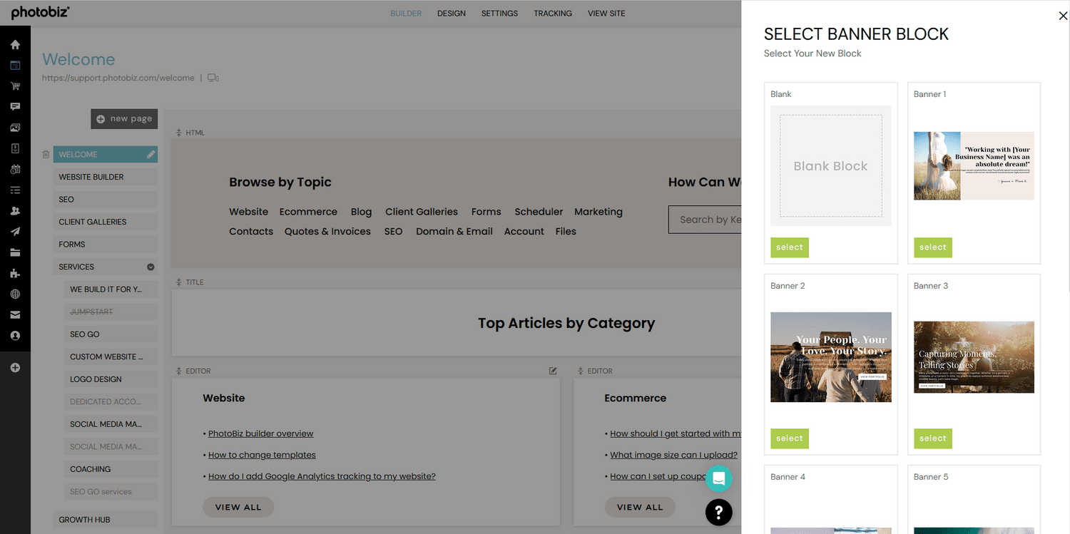How to Use Banner Blocks for PhotoBiz Website Builder
