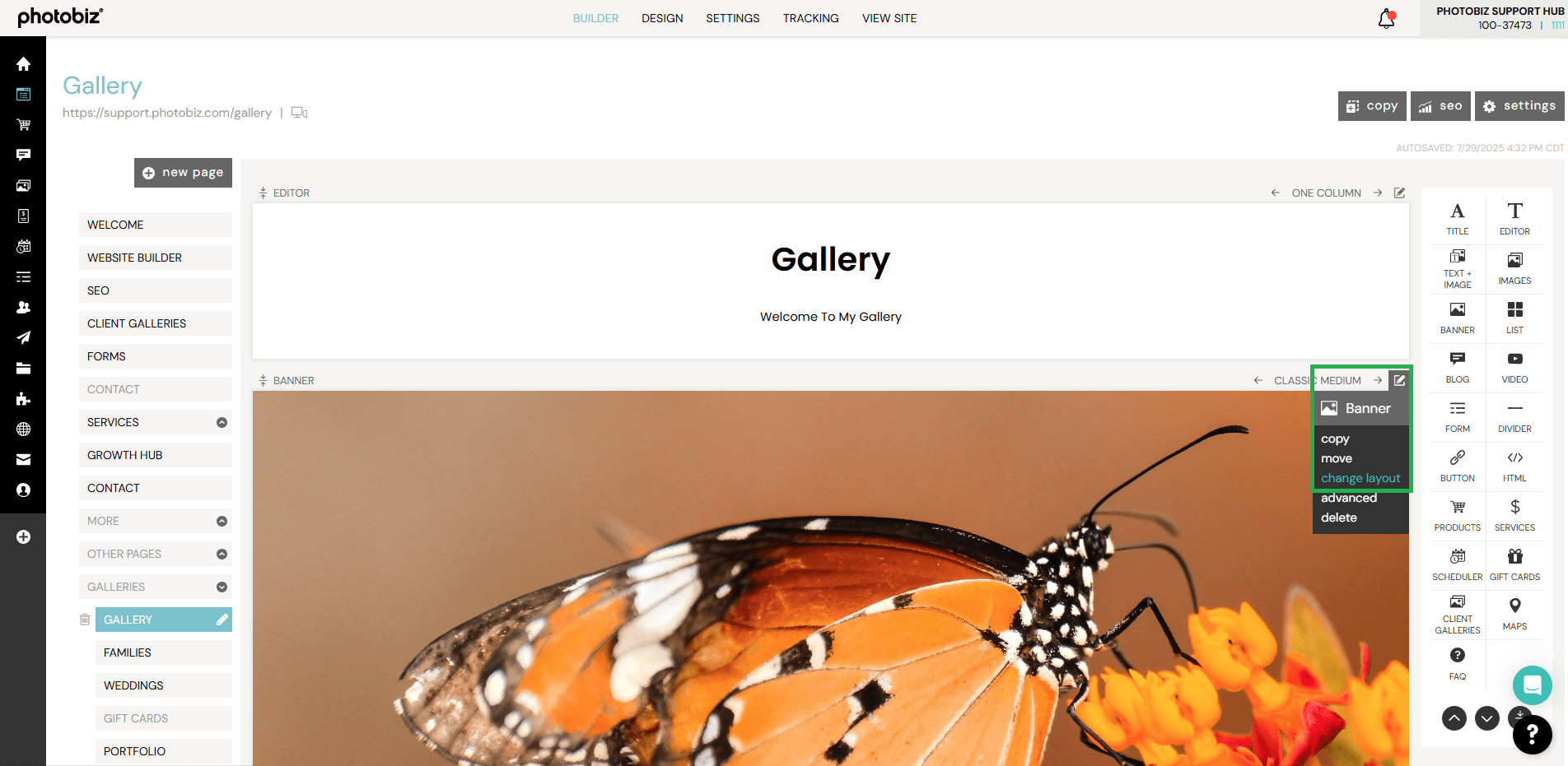 How To Change The Banner Block Layout - PhotoBiz Knowledge Base